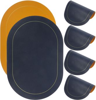 Hemobllo Sewroro 6 St&uuml;ck Dekorative Tischsets aus Hitzebest&auml;ndigem PU Leder Oval Wasser und &Ouml;labweisend f&uuml;r Restaurant und Zuhause Moderne Tischunterlage in Bl