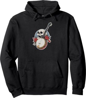 Giant Step Design Co. Vintage Banjo Skull Tattoo Art Pullover Hoodie