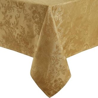 Elrene Poinsettia Elegance Jacquard Collection Table de Vacances, Polyester, dor&eacute;, 60 x 102 (Tablecloth)