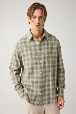 Knowledge Cotton Apparel Herren vegan Hemd Lose Karo Beige