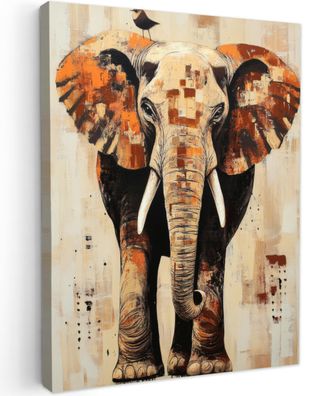 MuchoWow © Wandbilder 50x70 cm Wohnzimmer Wanddeko Schlafzimmer Zimmerdeko Wandgemälde Zimmer Deko auf Wand Dekoration Wall Art Elefant - Rüssel - Mosaik - Abs