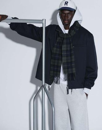 Arket veste courte &agrave; col chemin&eacute;e en coton m&eacute;lang&eacute; bleu fonc&eacute;