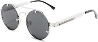 Generic Lunettes de soleil UV400 rondes rétro classiques en métal pour homme et femme, 01 Gris argenté, Taille unique
