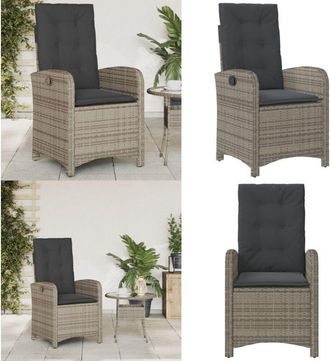 vidaXL Gartensessel Verstellbar mit Kissen Grau Poly Rattan - Gartensessel - Sitzkissen