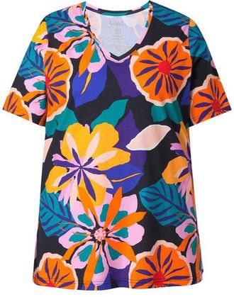 Ulla Popken T-Shirt T-Shirt Bl&uuml;ten V-Ausschnitt Halbarm