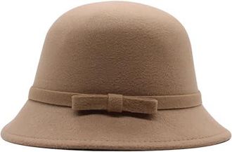 Generic Chapeau unisexe Chapeau cloche pour femmes ann&eacute;es 1920 Chapeau cloche dhiver en fausse laine froissable Chapeau melon vintage Chapeau cloche rond Chap