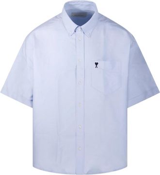 Ami Homme, Chemises, Bleu, Taille: 2XS Boxy Embroidered Ami De Coeur