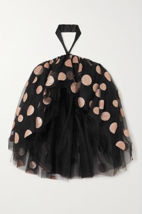 Halpern Haut Dos Nu Raccourci En Tulle À Pois Pailletés - Noir