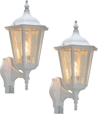 Konstsmide 2er-Set Wandleuchten FIRENZE mit Bewegungsmelder, E27, Aluminium weiss, H&ouml;he 48 cm; KONSTSMIDE 7236-250