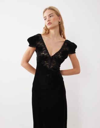 Asos robe midi en velours avec dentelle noire