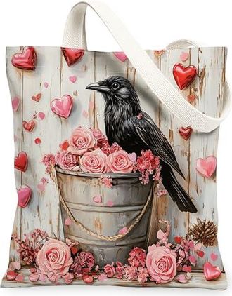 Generic Sac fourre-tout en toile motif corbeau corbeau et oiseau pour faire du shopping 33 x 38,1 cm, sac &agrave; bandouli&egrave;re r&eacute;utilisable pour femme, peinture rust