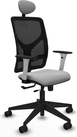 Piqueras y Crespo B&uuml;rostuhl mit wei&szlig;en und schwarzen Armlehnen, h&ouml;henverstellbarer Lendenwirbelst&uuml;tze und festem Kopfteil, ausgestattet mit Syncro/Traslack. Schwarz/Hel