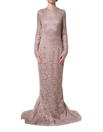 Dolce & Gabbana Womens Lace Long Sleeves Evening Gown Pink Viscose Nylon Cotton