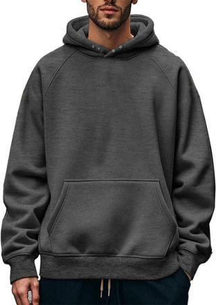 OLIPHEE Lockerer Kapuzenpullover f&uuml;r Herren Fleece Casual Hoodie Herren Herbst Winter mit Tasche Einfarbig Sweatshirt Warme Streetwear Dunkelgrau 3XL