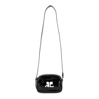 Courr&egrave;ges Sac port&eacute; &eacute;paule embl&eacute;matique en cuir verni - Femme - Sacs - Noir - Taille: ONE Size