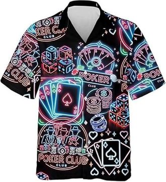 Keephen keephen Flamme D&eacute;s Poker Chemises Hawaiiennes pour Hommes Femmes Poker Impression 3D Chemises &agrave; Boutons &Eacute;t&eacute; Col &agrave; Revers Vacances Chemise