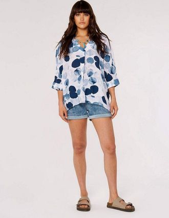 Apricot Shirtbluse Bedrucktes Blusentop mit Kellerfalte