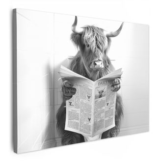 MuchoWow &copy; Leinwand Bilder 70x50 cm Wanddeko Badezimmer WC Aesthetic Room Decor Deko Zimmer Wandbilder Modern Bild auf Leinwand Highlander - Kuh - Toilette - Z