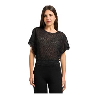 Yes-Zee YES Zee, Femme, Tops, Noir, Taille: 42 FR T-shirt &agrave; col rond avec taille &eacute;lastique