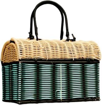 BESPORTBLE Paquet Cabas Tiss&eacute; Imitation Rotin Grand Format 32,3 X 27,4 X 14,8 Cm Paquet Fourre-tout Tress&eacute; pour Femmes Robuste Polyvalent pour Plage Travail et V