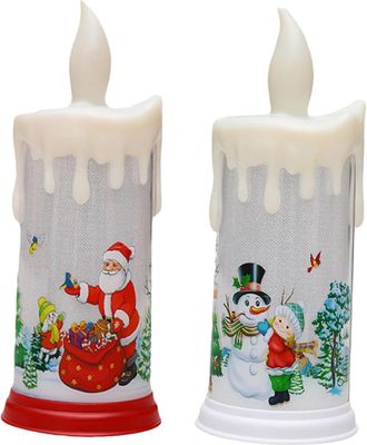 Hemobllo Flammenlose Weihnachtskerzen Tropfende Led-kerzen Ohne Batterie Mit Schneemann Weihnachtsmann Motiv Sichere Dekorative Beleuchtung F&uuml;r Weihnachtsdeko 