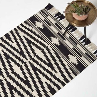 Homescapes Homescapes - Tapis Kilim en coton noir et blanc Dinan, 120 x 170 cm