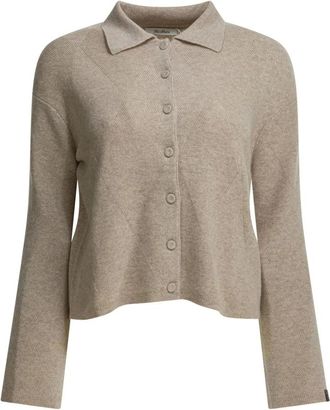 Max Mara Femme, Pulls, Beige, Taille: 42 FR Cardigan Col Montant en Tricot C&ocirc;tel&eacute;