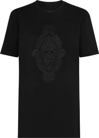 Philipp Plein Femme, Tops, Noir, Taille: 40 FR T-shirt en coton avec broderie de cr&acirc;ne