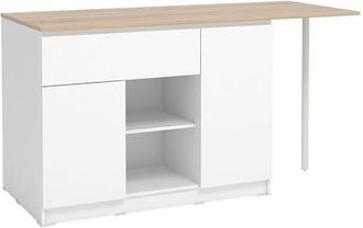 Vente-Unique Ilot Central de Cuisine avec 2 Portes, 1 tiroir et 2 niches - Blanc et Naturel - TUNORI