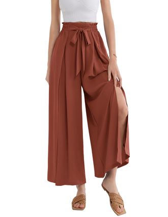 Grace Karin Damen Sommer Seite Split Wide Leg Hose Palazzo Hose mit Taschen Orange XL