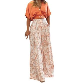 Generic Surv&ecirc;tement pour femme deux tenues &agrave; manches longues, col rond, haut et pantalon long, ensemble de d&eacute;tente pour femme, grande taille, Orange, XXXL