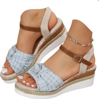Generic Sandales espadrilles compens&eacute;es pour femme avec bride arri&egrave;re et sangle de cheville - Chaussures larges avec soutien de la vo&ucirc;te plantaire - Plateform