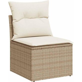 vidaXL Gartensofa ohne Armlehnen mit Kissen Beige Poly Rattan Vidaxl