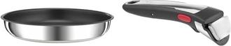 T-fal Ingenio Preference Poêle 22 cm, Empilable, Acier inoxydable, Revêtement & Ingenio Poignée amovible Premium noire, Empilable, Verrouillage sécurité 3 p