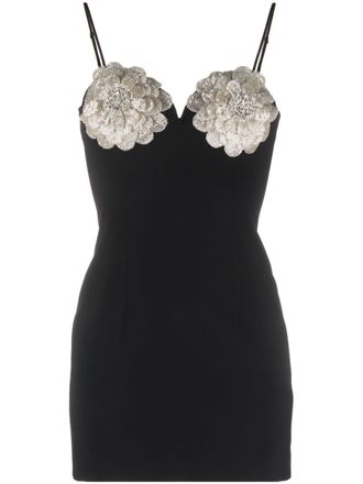 Nissa robe courte &agrave; appliques fleurs - Noir