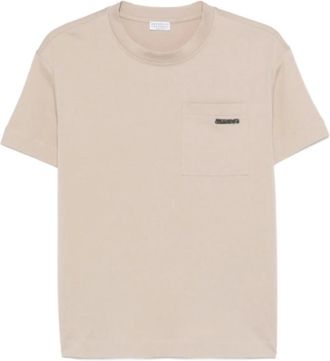 Brunello Cucinelli Femme, Tops, Brun, Taille: 40 FR Chest Pocket T-Shirt