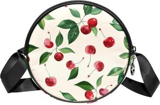 Generic Sac &agrave; bandouli&egrave;re rond rond pour femme, motif cerises, avec fermeture &eacute;clair, bretelles r&eacute;glables, style d&eacute;contract&eacute;