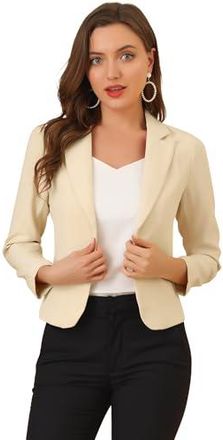 Allegra K Blazer Femme Imprim&eacute; Fleuri Veste de Costume daffaires D&eacute;contract&eacute; &agrave; Revers Crant&eacute; Coupe Cintr&eacute; Blazer de Bureau Floral Beige-Uni XL