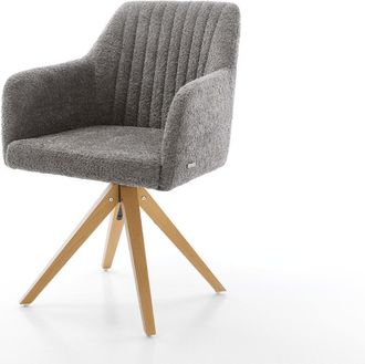 DELIFE Esszimmerstuhl Greg-Flex Boucl&eacute; Grau Holzgestell kantig Natur, Esszimmerst&uuml;hle
