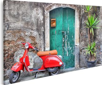 Islandburner Bild auf Leinwand Rote Vespa Vor Alter T&uuml;r In Italien Bilder Wandbilder Poster