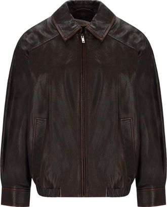 Weekend by Max Mara VESTE EN CUIR COSE MARRON MAX MARA WEEKEND