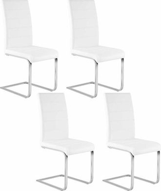 Woltu Woltu - Lot de 4 chaises cantilever en similicuir blanc - Ergonomiques avec dossier incurv&eacute; - Capacit&eacute; de charge 120kg - Assemblage facile