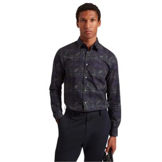 Ted Baker Hemd f&uuml;r Herren, Punkt Kragen, Lang&auml;rmlig (Marine)
