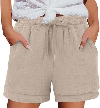 Generic 2025 Shorts Et Bermudas Femme Gaze de Coton Grande Taille Ete Fluide Shorts Lin Sport D&eacute;contract&eacute; Vetement Elastique avec Poches