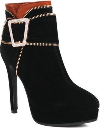 Generic Bottines tendance &agrave; talon aiguille avec fermeture &eacute;clair lat&eacute;rale pour femme - Chaussures habill&eacute;es d&eacute;contract&eacute;es pour lhiver, Noir, 38.5 EU