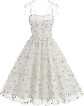 Generic 2026 Robe dété élégante pour femme avec bretelles et broderie feuille, blanc, XXL