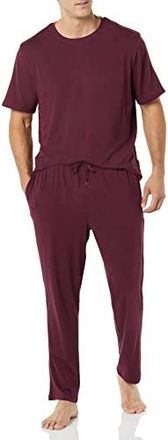 Amazon Essentials Ensemble Pyjama avec T-Shirt et Pantalon Long, en Coton Modal Homme, Bordeaux Foncé, XXS