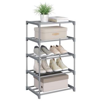 Woltu &Eacute;tag&egrave;re Chaussures &agrave; 5 Niveaux, Rangement Chaussures, &Eacute;troit, pour Entr&eacute;e, Salon, Couloir, Tube en M&eacute;tal, 42 x 30 x 71 cm, Gris