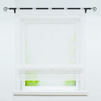 Joyswahl Voile Raffrollo Lotusmuster Schals mit Schlaufen Fenster Vorh&auml;nge Wohnzimmer Gardinenschal BxH 140x140cm silbrig 1 St&uuml;ck