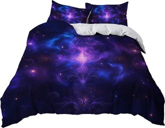 Generic Dunkel Bettwäsche-Sets 200x200 cm, Universum Sternenhimmel Galaxie Bettwäsche Weiche Mikrofaser Allergiker 3 Teilig Bettbezug mit Reißverschluss für T